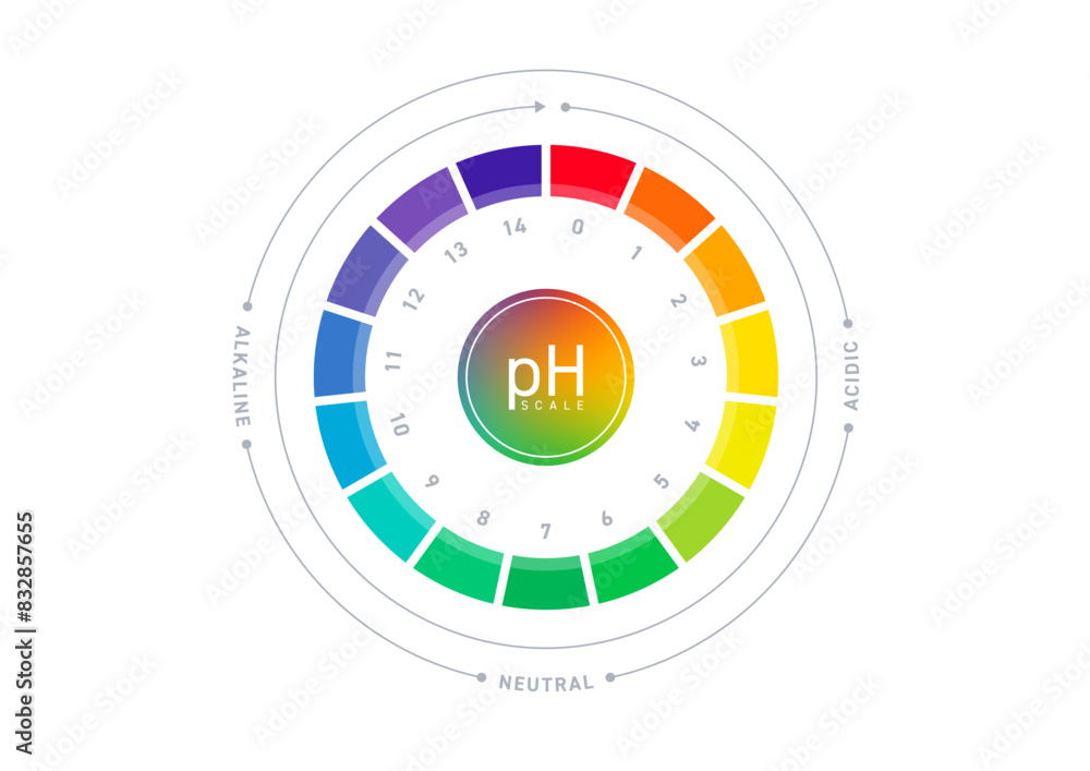 round acid and base table. pH scale. acid and base concept on white ...