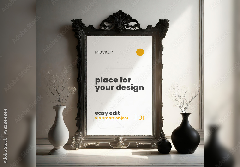 Elegant Baroque Poster Frame Mockup with Subtle Light 04 Generative Ai ...