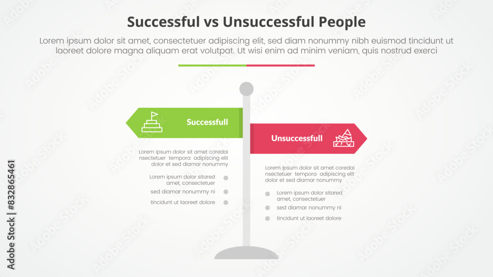 successful vs unsuccessful comparison opposite infographic concept for ...