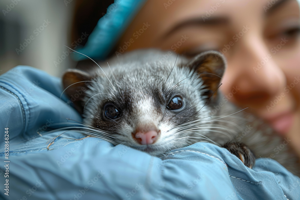 A ferret being comforted by a vet during a minor surgical procedure ...