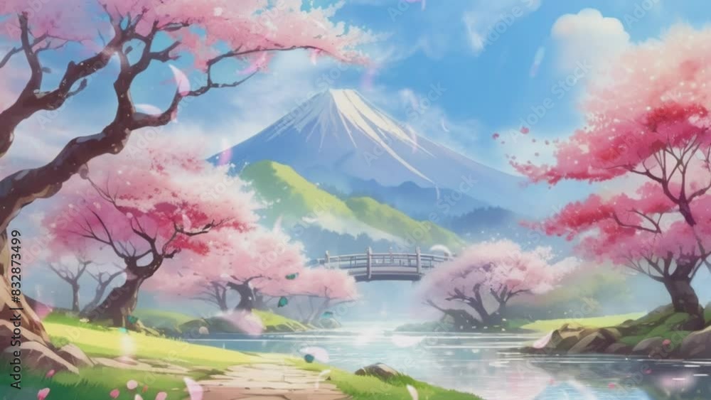 Beautiful fantasy spring nature landscape and cherry blossom tree ...