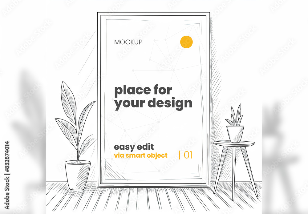 Frame Poster Mockup Linear Digital Illustration Style Generative Ai ...