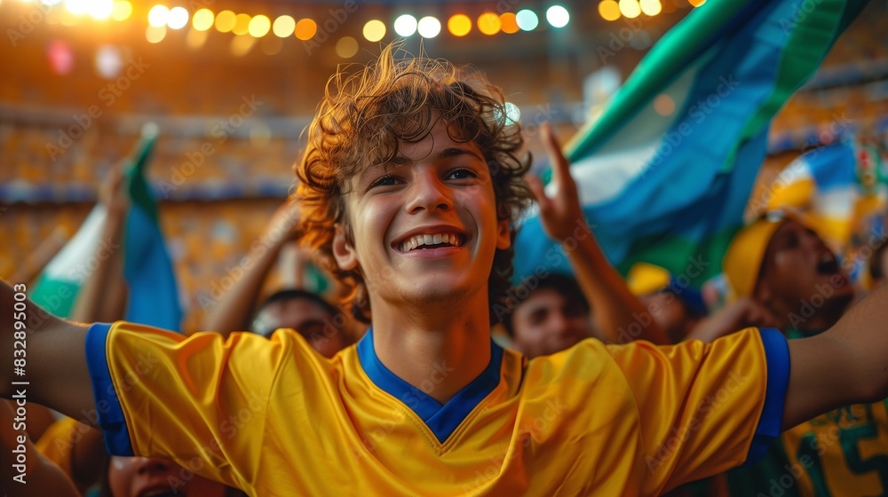 loyal football fan at a match cheering for his favourite team ...