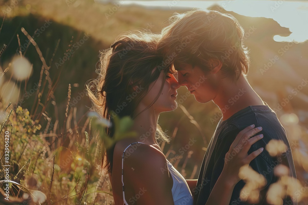 Foto de passionate young couple kissing and embracing outdoors romantic ...