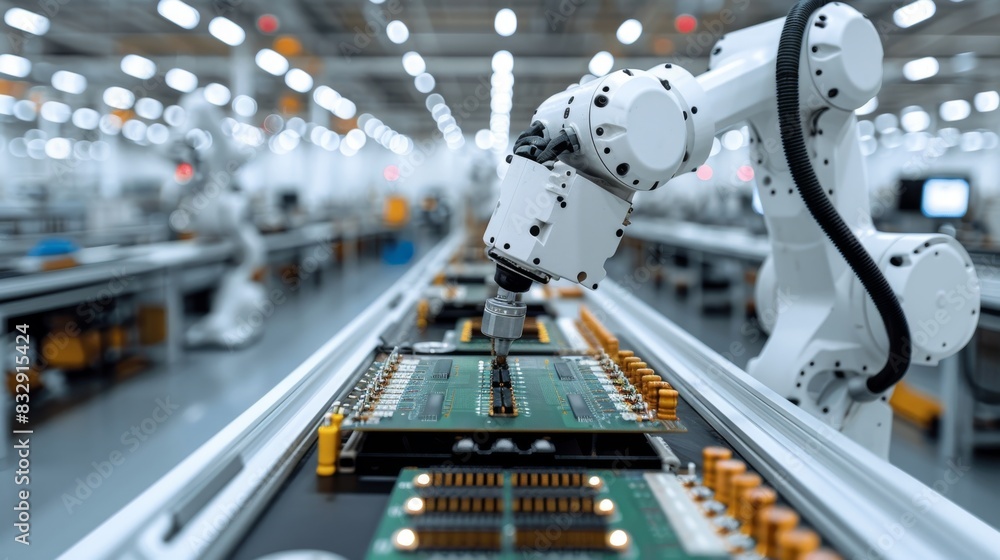 Advanced high precision robotic arm on chip manufacturing. Production ...