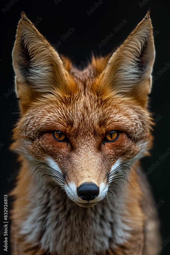 Mystic portrait of Corsac Fox in studio, copy space on right side ...