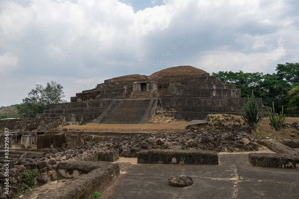 Main pyramid with temple at Tazumal Park archaeological site in El ...