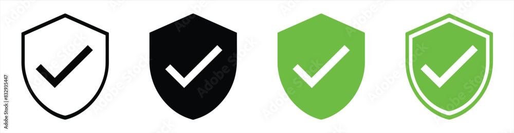 Shield check mark icon. Security shield protection icon with tick symbol. Protection approve ...