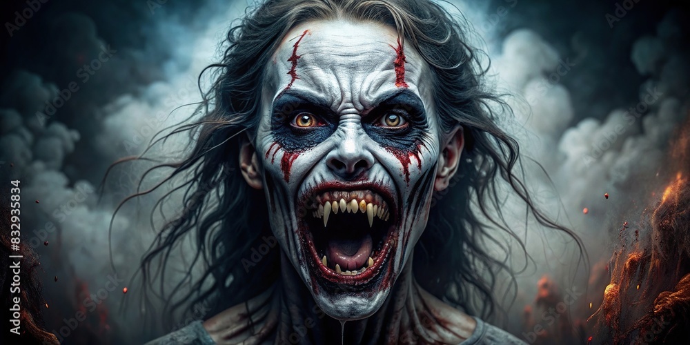 Surrealistic horror scene with dark background and scary elements in ...