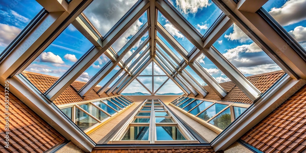 Symmetrical roof windows with a vanishing point perspective creating a ...