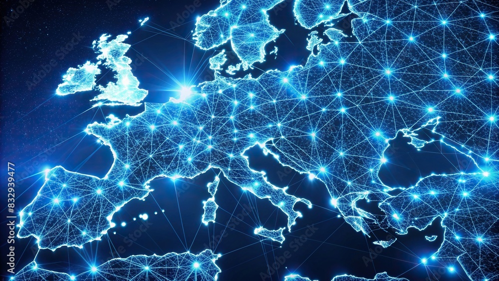 Digital map of Europe with global network and connectivity concept ...