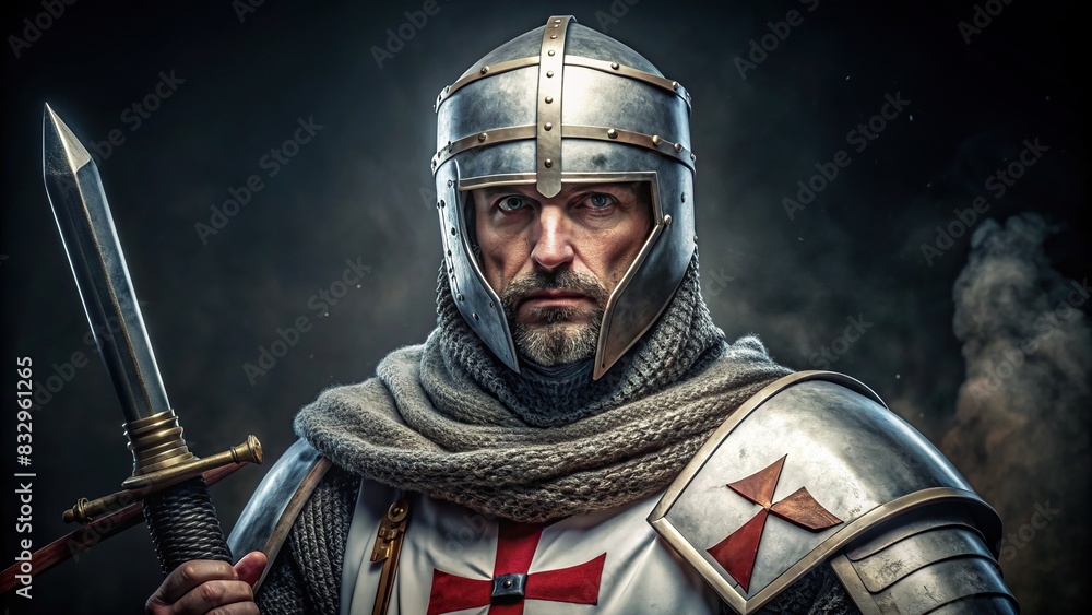 Medieval templar crusader knight in full armor render portrait on black ...