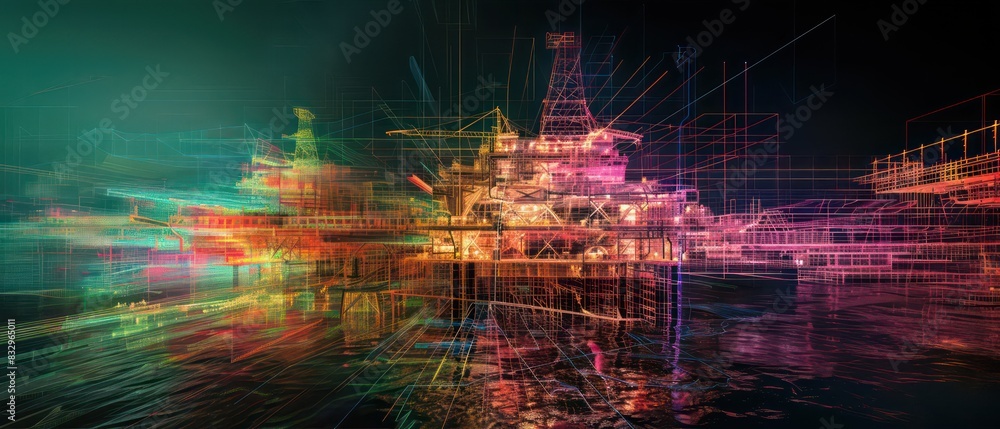 collage wallpaper of lidar point clouds of big industrial facilities on ...