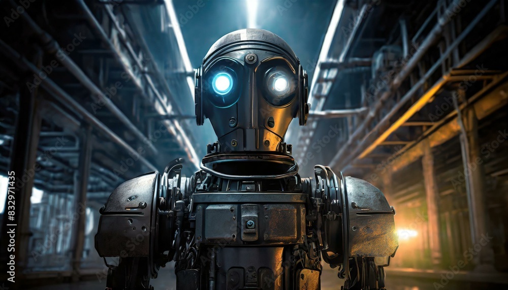 An apocalyptic or nuclear war robot in a chemical protective suit ...