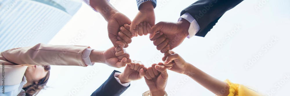 Banner diversity solidarity team multiethnic Partners hands together ...