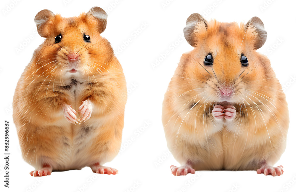 cute hamster front view isolated on a transparent PNG background, white ...
