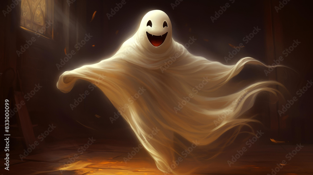 Adorable illustration of a friendly ghost with a playful spirit ...