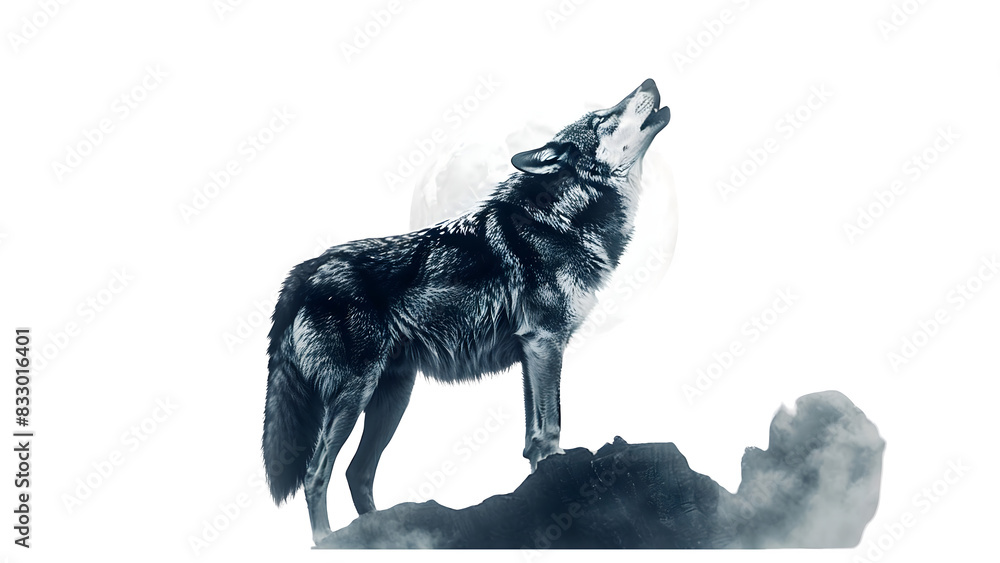 Wolf howling on top of a mountain isolated on a transparent background ...