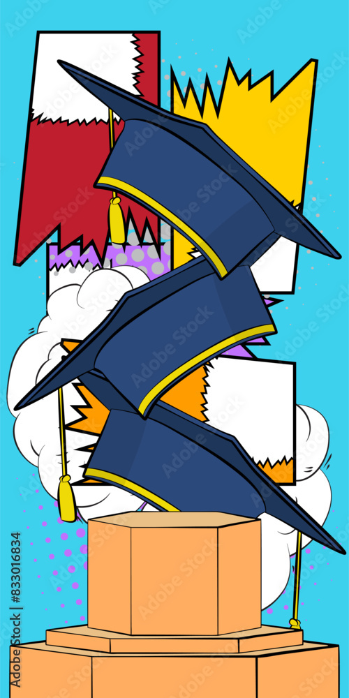 Comic Book Product podium stage for mockup presentation with Graduation ...