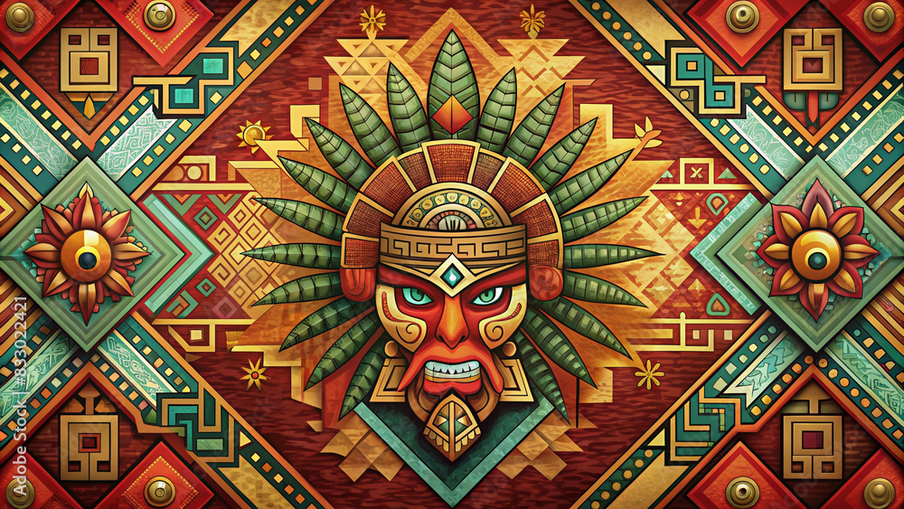 Aztec background with intricate geometric patterns, vibrant colors, and ...