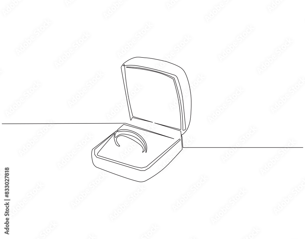 Continuous one line drawing of engagement ring in a box. One line ...