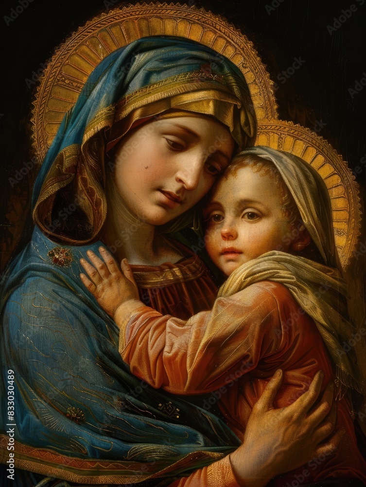 Divine maternal bond, the icon of Blessed Mary and Baby Jesus Christ ...
