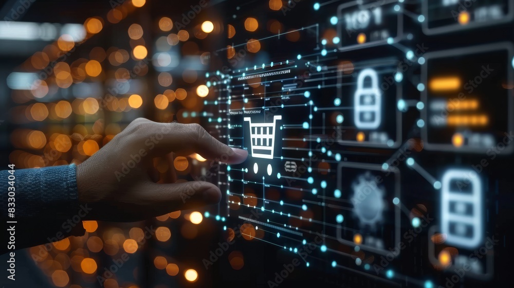 Symbol of online shopping with modern user interface on a computer and ...