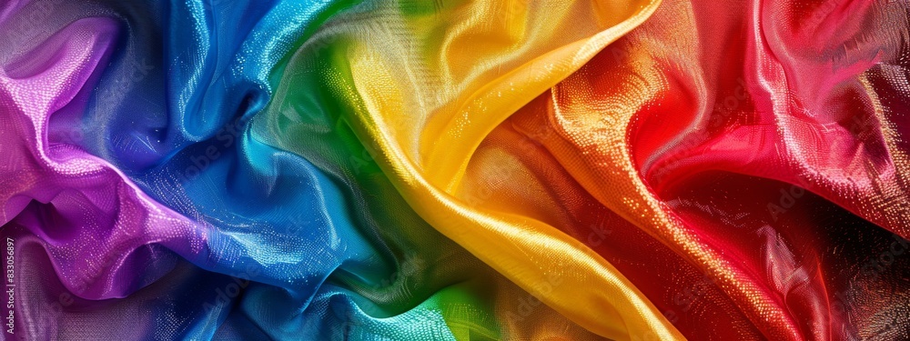 Close up of rainbow colored fabric on black background, celebrating ...
