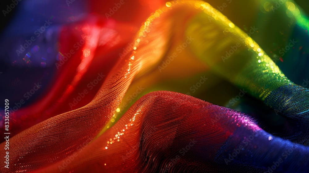 Close up of rainbow colored fabric on black background, celebrating ...