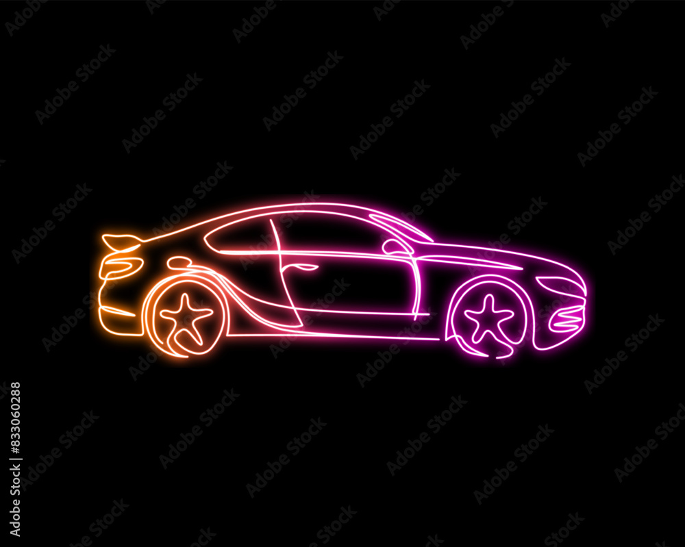 Neon light glow effect of sport car. Super car line art vector ...