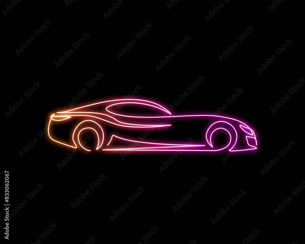 Neon light glow effect of sport car. Super car line art vector ...