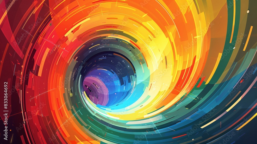 25. A vibrant, imaginative illustration of a rainbow-colored spiral set ...