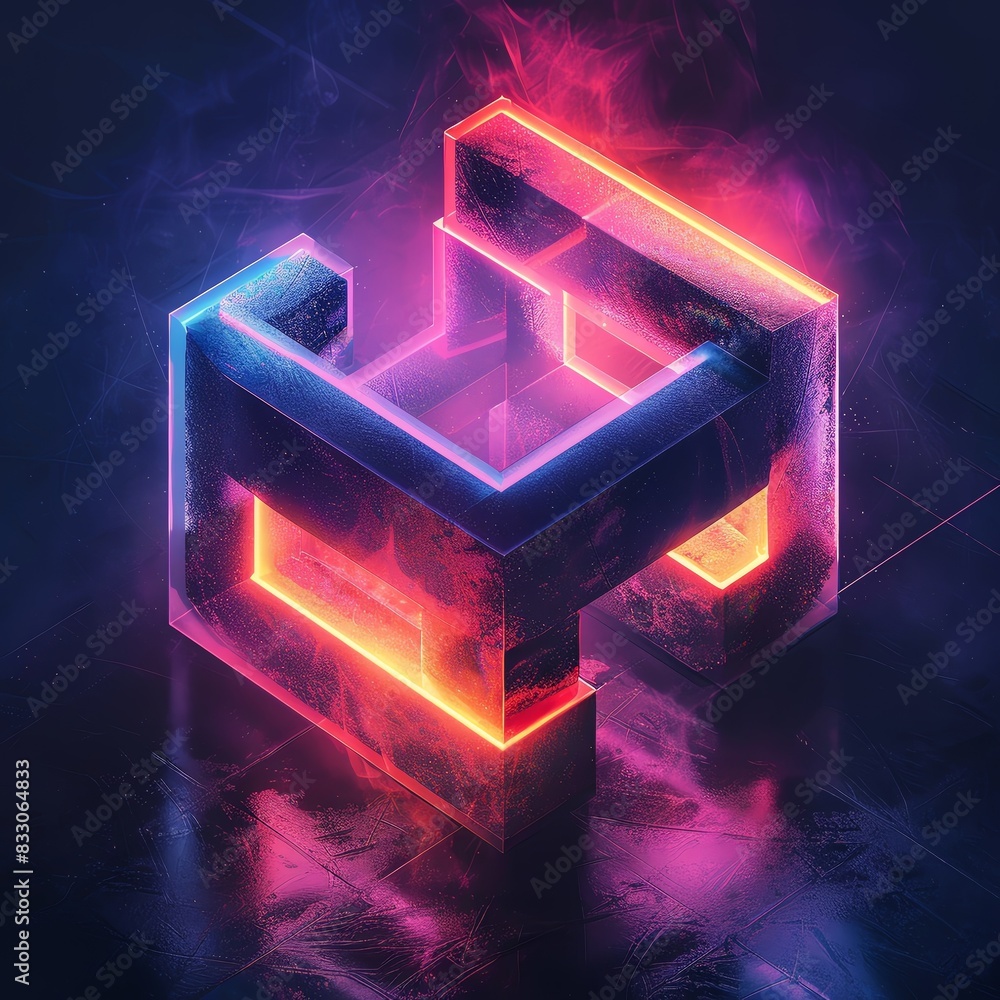 Magazine-style photo of a modern synthwave logo for a tech company's ...