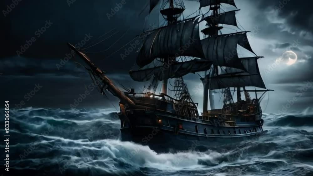 Pirate Ship Battling Violent Storm at Sea,A dramatic video of a pirate ...