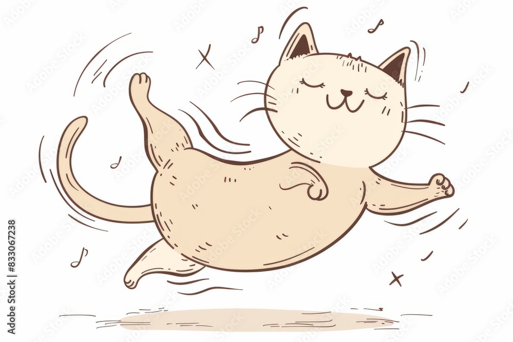Cartoon cute doodles of a dancing cat with smooth, flowing movements ...