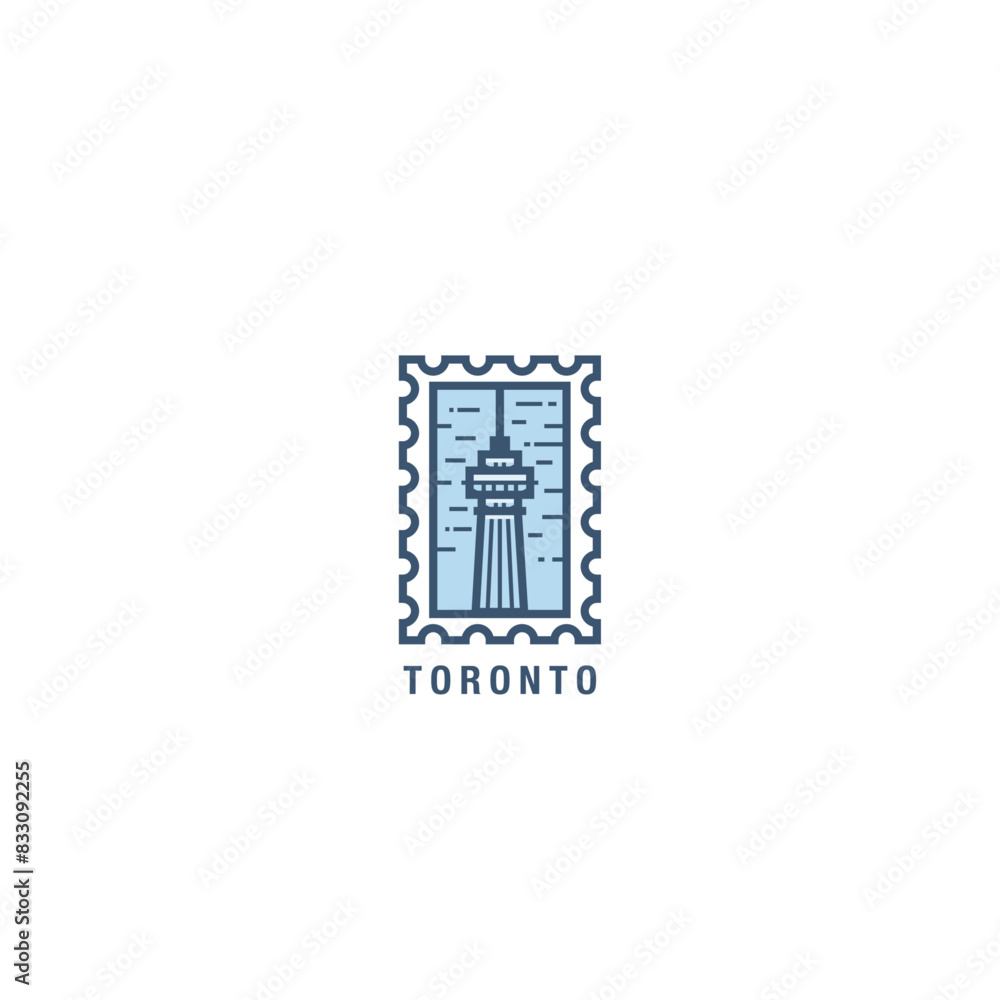 Toronto, Canada tower, skyscraper vector logo in stamp style. Thin line ...