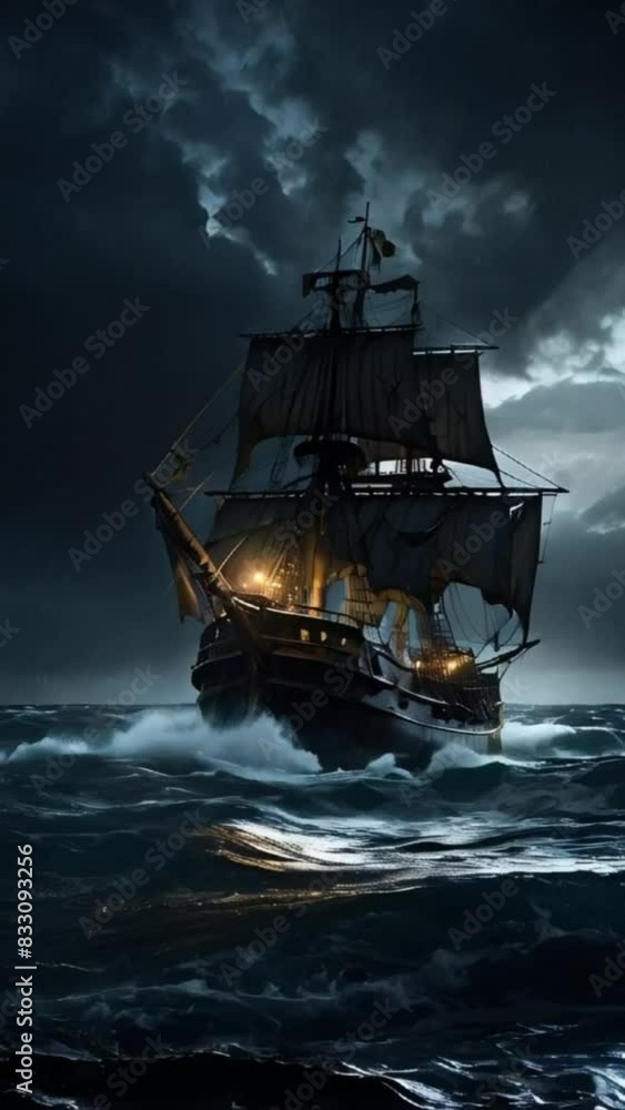 Pirate Ship Battling Violent Storm at Sea,A dramatic video of a pirate ...