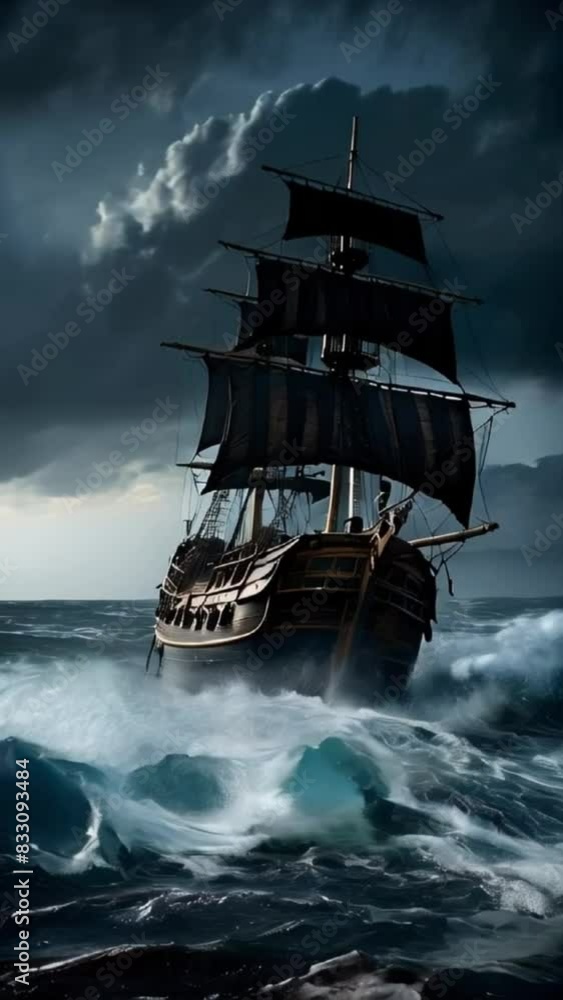Pirate Ship Battling Violent Storm at Sea,A dramatic video of a pirate ...