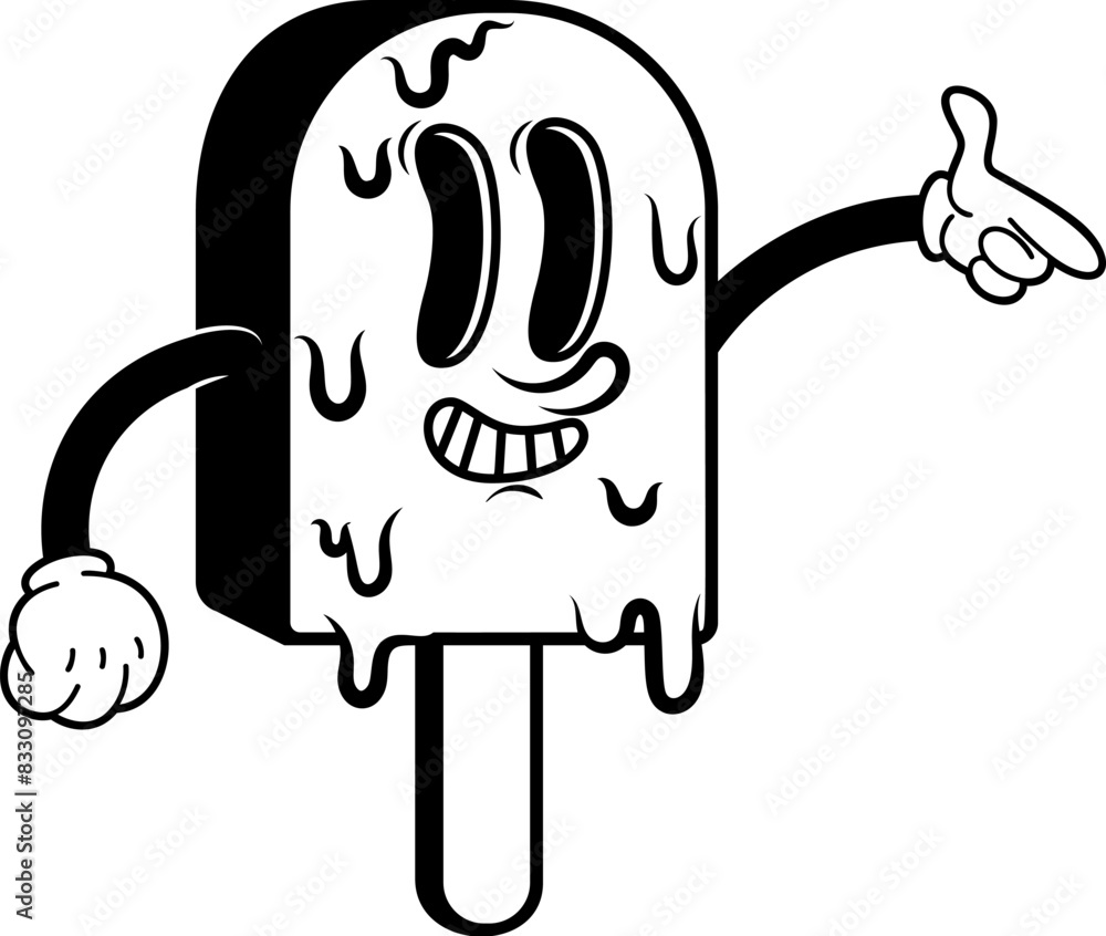 Cartoon character. Retro character of ice cream. Rubber hose ice cream ...