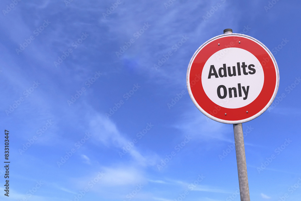 3d rendering of a traffic sign - adults only warning symbol - In the ...