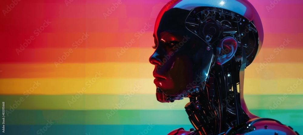 Humanoid robot with rainbow colorful background. LGBT pride gender ...
