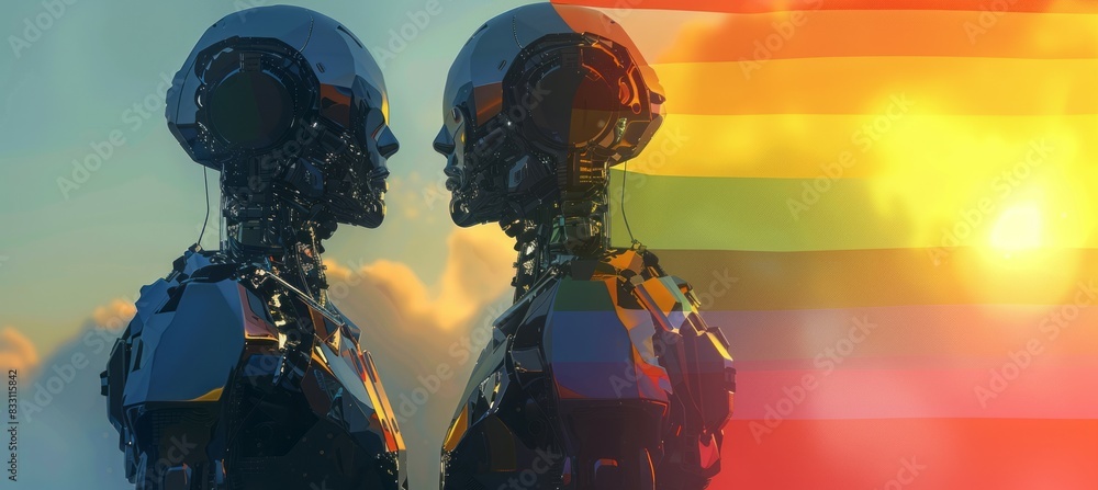 Robot couple with rainbow effect. LGBT pride gender equality wallpaper ...