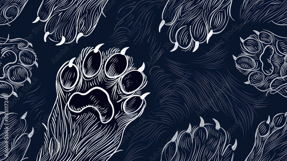 White Dog Paw Line Art Pattern for Pet Designs" Stock Illustration ...