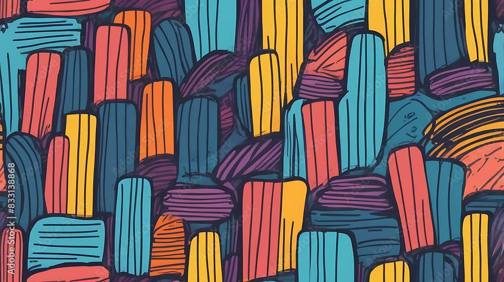 2D Cartoon Style seamless pattern with colorful scribble lines. Basic ...