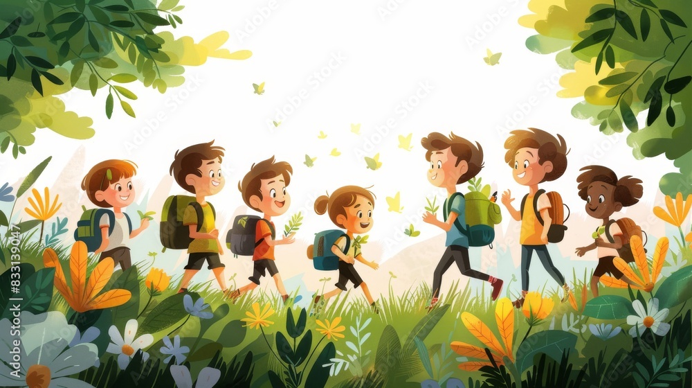 Cartoon Vector Energetic cartoon scene of kids participating in a ...