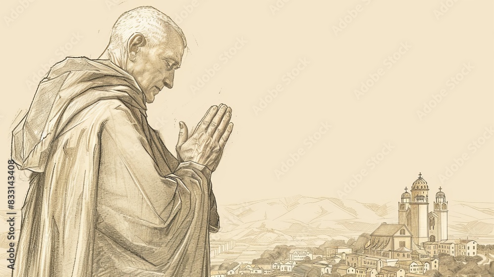 St. Benedict Biscop in Prayer at 7th-Century English Monastery ...
