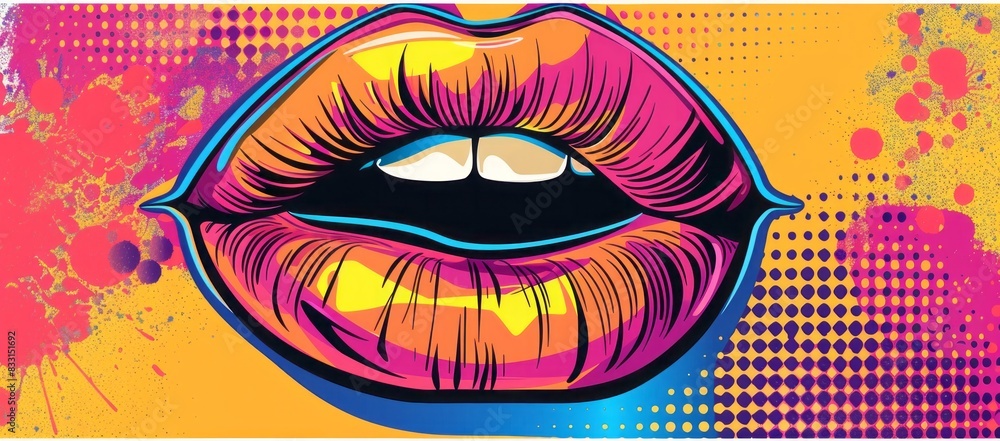 Pop Art Lips Stylized lip illustrations Bright and bold colors Fun and Retro Stock Illustration ...