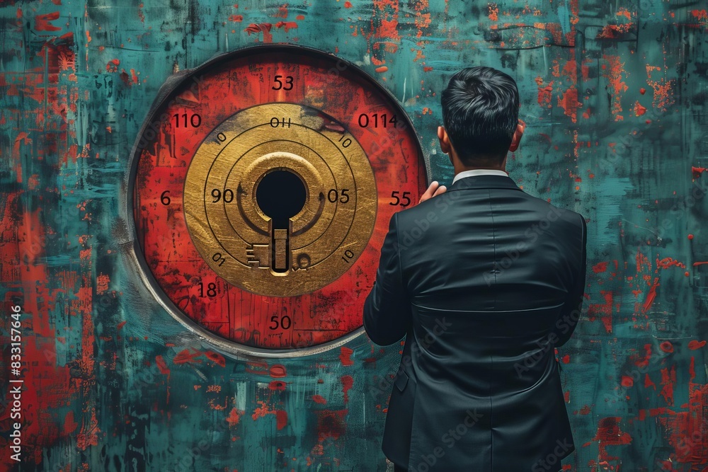 Vector illustration of man and target with keyhole, using key ...