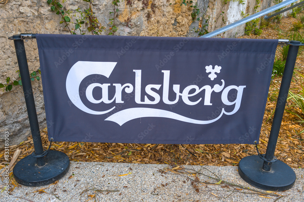 Carlsberg beer sign text and brand logo beers facade wall building bar ...