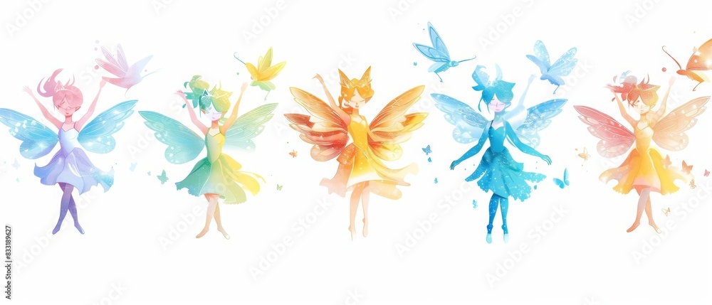 Fairy Stickers flat design front view magical theme cartoon drawing ...